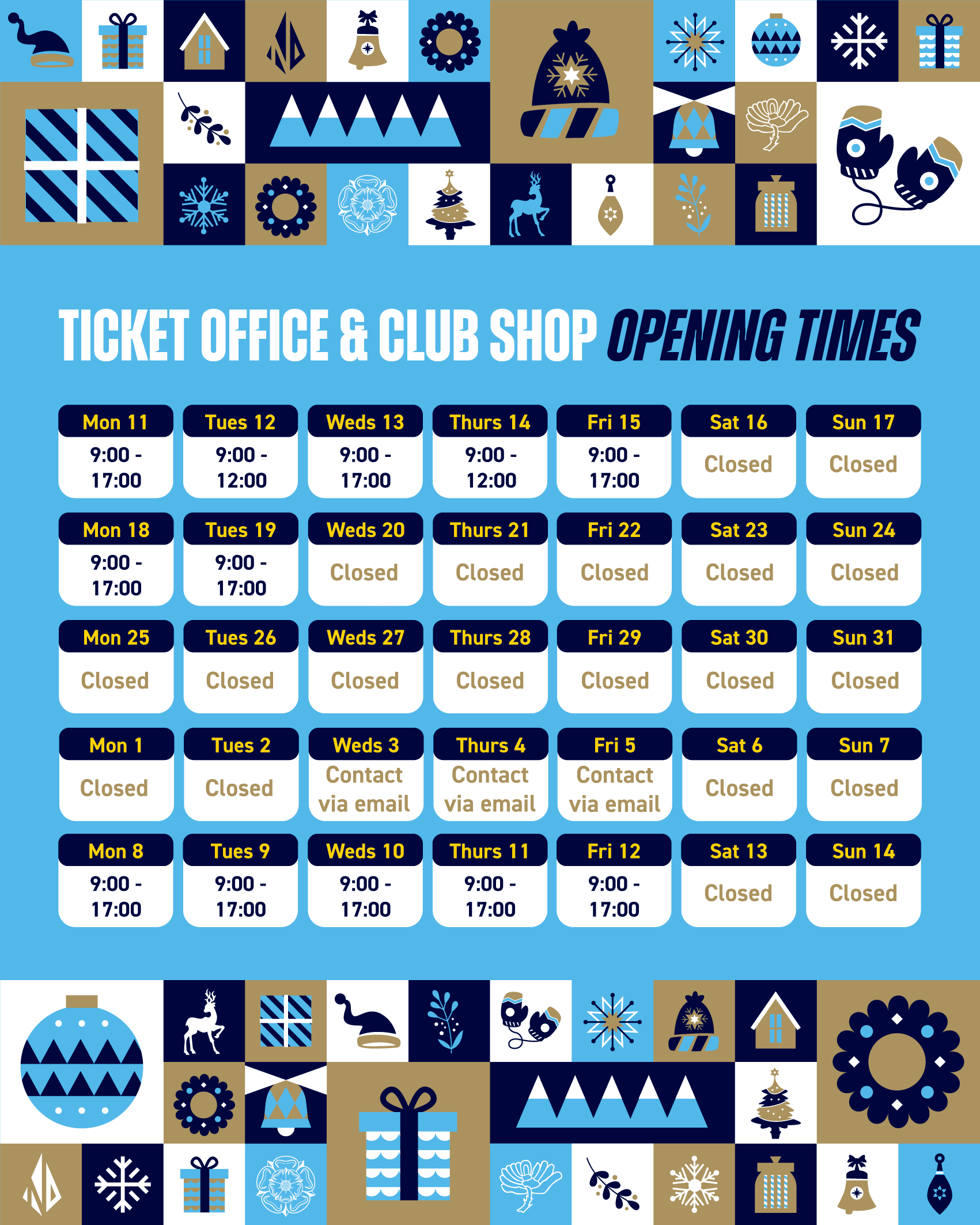 Ticket Office and Club Shop Opening Times Confirmed For Festive Period ...